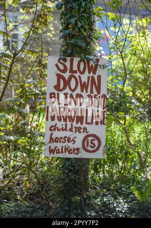 Homemade road sign warning of 'children, horses and walkers' Stock ...