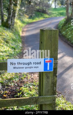 A sign on the public road seemingly refuting Google Maps, UK Stock ...