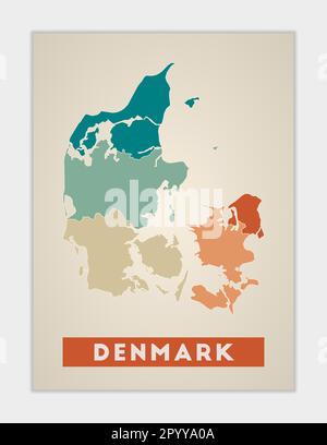 Denmark map. Country poster with regions. Shape of Denmark with country name. Trendy vector ...