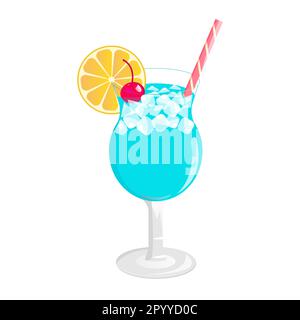 Blue Lagoon alcoholic cocktail with garnish in cartoon style isolated ...