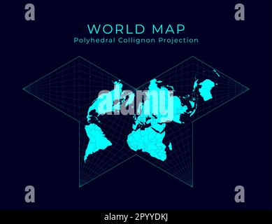 Map of the world illustration. Collignon butterfly projection. Plain ...