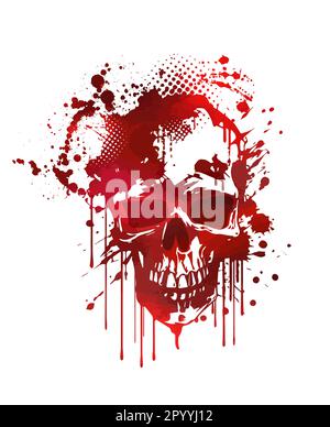 Vintage Retro Design Bloody Skull Illustration T-Shirt Printing Artwork ...
