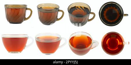 Cup of tea from different angles isolated on white background Stock ...