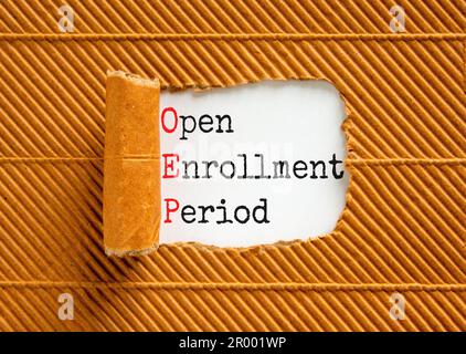 OEP symbol. Concept words OEP Open enrollment period typed on beautiful ...