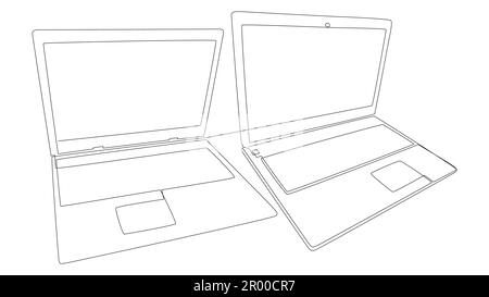 One continuous line of Laptops. Thin Line Illustration vector portable ...