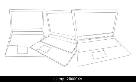 One continuous line of Laptops. Thin Line Illustration vector portable ...