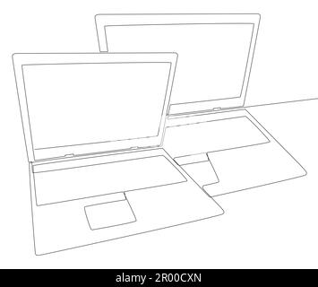 One continuous line of Laptops. Thin Line Illustration vector portable ...