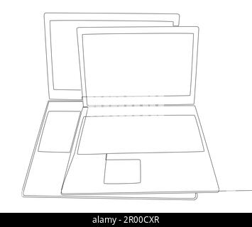 One continuous line of Laptops. Thin Line Illustration vector portable ...