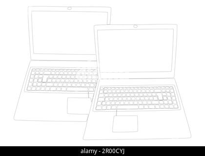 One continuous line of Laptops. Thin Line Illustration vector portable ...