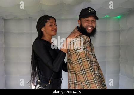 Minnesota Timberwolves guard Jordan McLaughlin (right) poses with wife ...