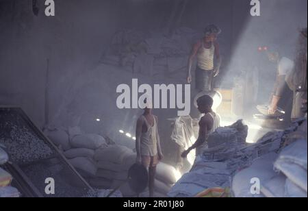 a stone and sand factory in a fabric house at a village of a slum in ...