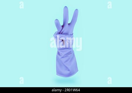 Cyan rubber gloves counting 5 on light blue background Stock Photo - Alamy