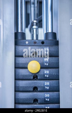 gym weight machine. Amount of weight on lifting machine Stock Photo - Alamy