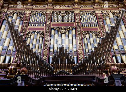 Detail of a 2 century old organ in a Spanish Catholic Church Stock ...