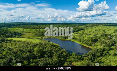 Aerial of a lake near the Santa Ana mission, Unesco site Jesuit ...