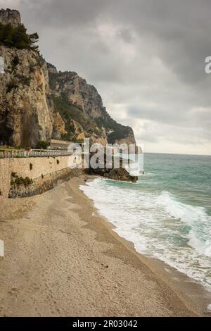 Aerial view of Baia dei Saraceni, stone watchtower near Varigotti ...