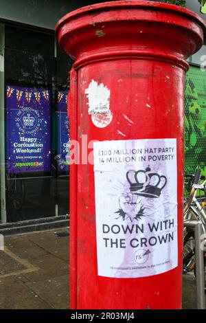 An anti monarchy poster is displayed on a letterbox in London on the ...