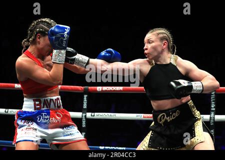 Lauren Price (right) strikes Kirstie Bavington in the Inaugural British ...
