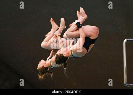 MONTREAL, QC - MAY 06: Kate Miller (CAN) and Caeli Mckay (CAN) dive ...