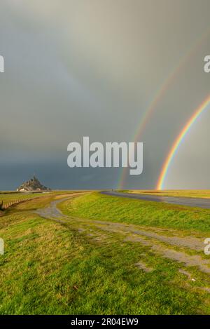 Rainbow over Mont Saint Michel, Normandy, France Stock Photo - Alamy