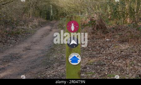 Footpath marker post. Highgate Common. South Staffordshire. UK 2023 ...