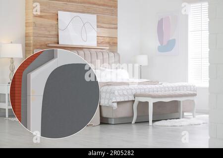 Layered scheme of wall insulation and stylish room interior Stock Photo ...