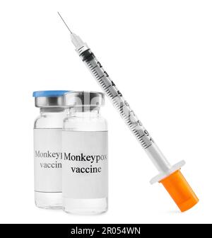 Monkeypox vaccine and syringe on white background Stock Photo - Alamy