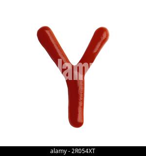 Letter E written with ketchup on white background Stock Photo - Alamy