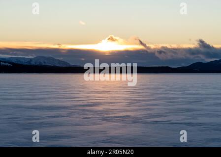 Incredible northern Canadian landscape during winter with snow capped ...