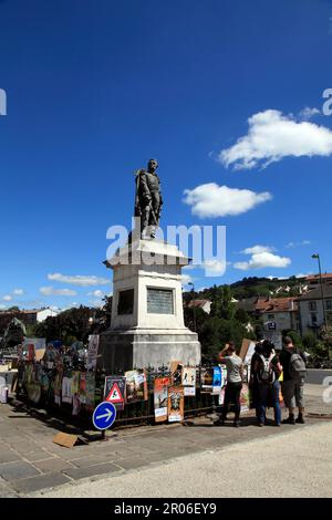 Street theater festival. Statue of Pope Gerbert by David d'Angers at ...