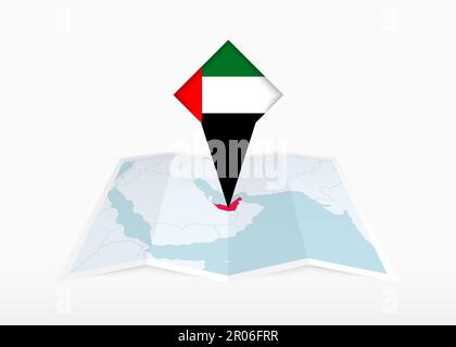 Map of United Arab Emirates with a pinned blue pin. Pinned flag of ...