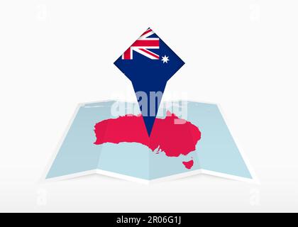 Map of Australia with a pinned blue pin. Pinned flag of Australia ...