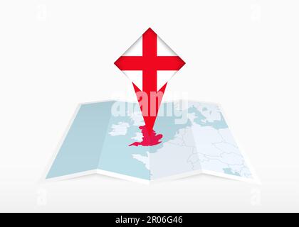 United Kingdom is depicted on a folded paper map and pinned location ...