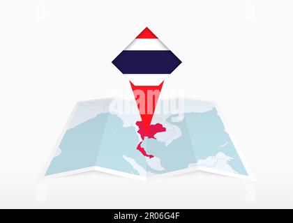 Map of Thailand with a pinned blue pin. Pinned flag of Thailand, vector ...
