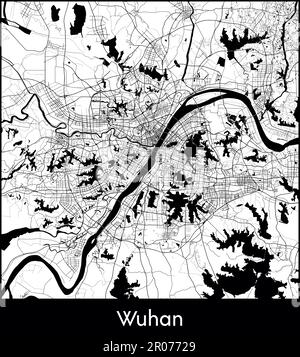Minimal city map of Wuhan (China Asia)Minimal city map of Wuhan (China ...