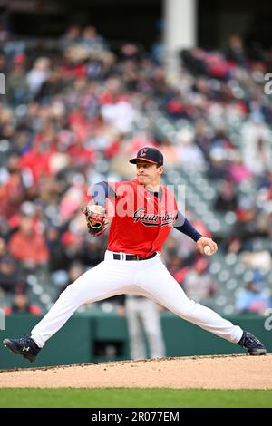 Cleveland Guardians starting pitcher Logan Allen throws a pitch to the ...