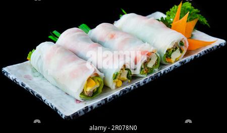 Vietnamese Pho spring roll with seafood, tofu, vegetables isolated on ...
