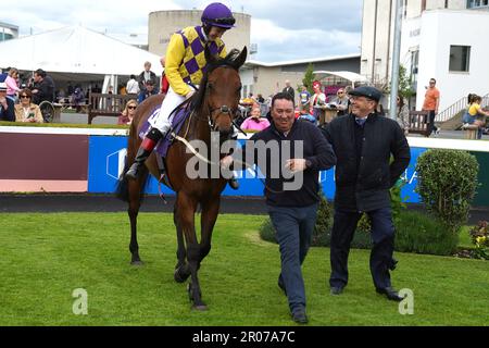 Jockey Colin Keane (left) during a trophy presentation after victory in ...