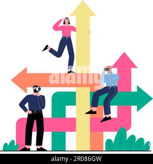 Diverse confused people doubt, think. Vector flat illustration of ...