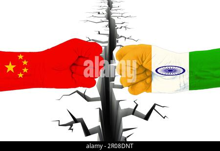 A India VS China Border Disputes War Concept Illustration, Fight Trade ...