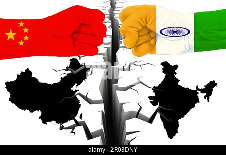 A India VS China Border Disputes War Concept Illustration, Fight Trade ...
