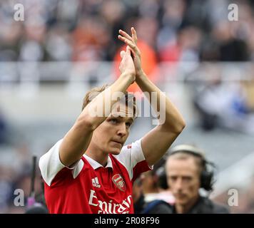 Arsenal's Martin Odegaard applauds the fans following the Premier ...