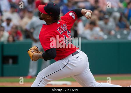 Cleveland Guardians relief pitcher Emmanuel Clase delivers against the ...