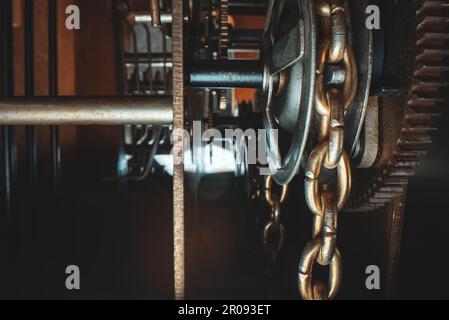 The mechanism inside the tower clock with a pendulum Stock Photo - Alamy