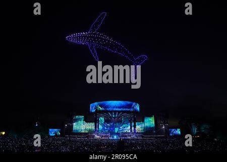 A drone light display at the Coronation Concert held in the grounds of ...