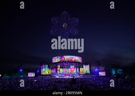 A drone light display at the Coronation Concert held in the grounds of ...
