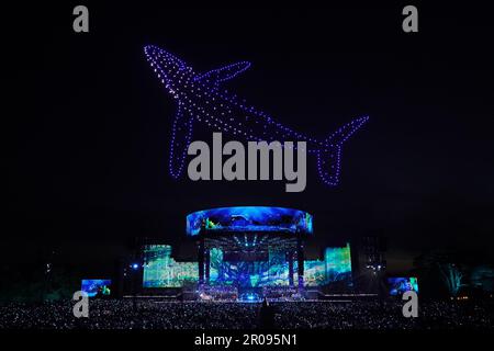 A drone light display at the Coronation Concert held in the grounds of ...