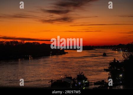 Sunset in Belgrade over the Danube River , Serbia Stock Photo - Alamy
