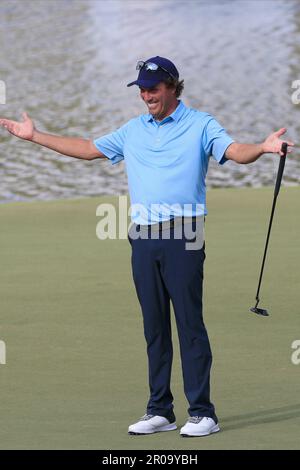 DULUTH, GA - MAY 07: Stephen Ames holds up the trophy after winning the ...
