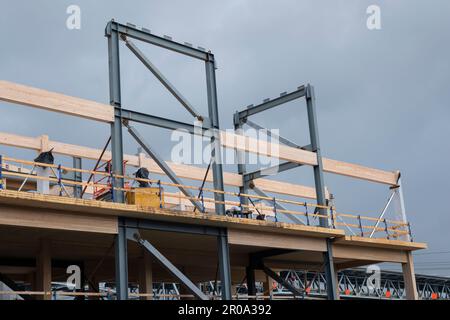 A mass timber office building under construction in Seattle’s ...